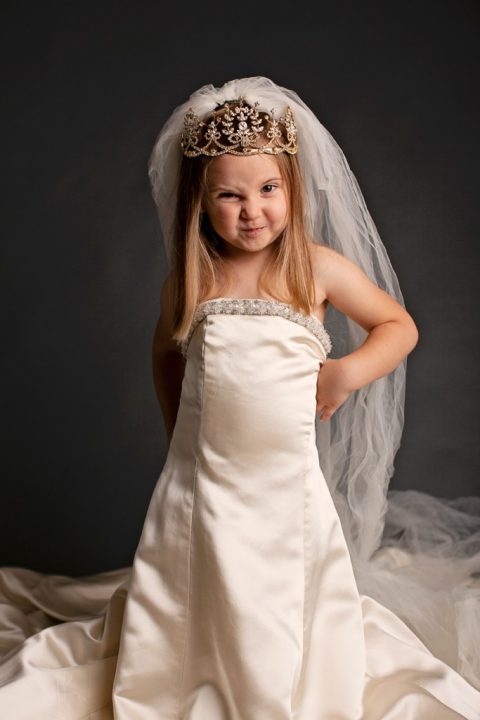 Dress-Up Photos for Little Girl in Her Mother's Wedding Dress